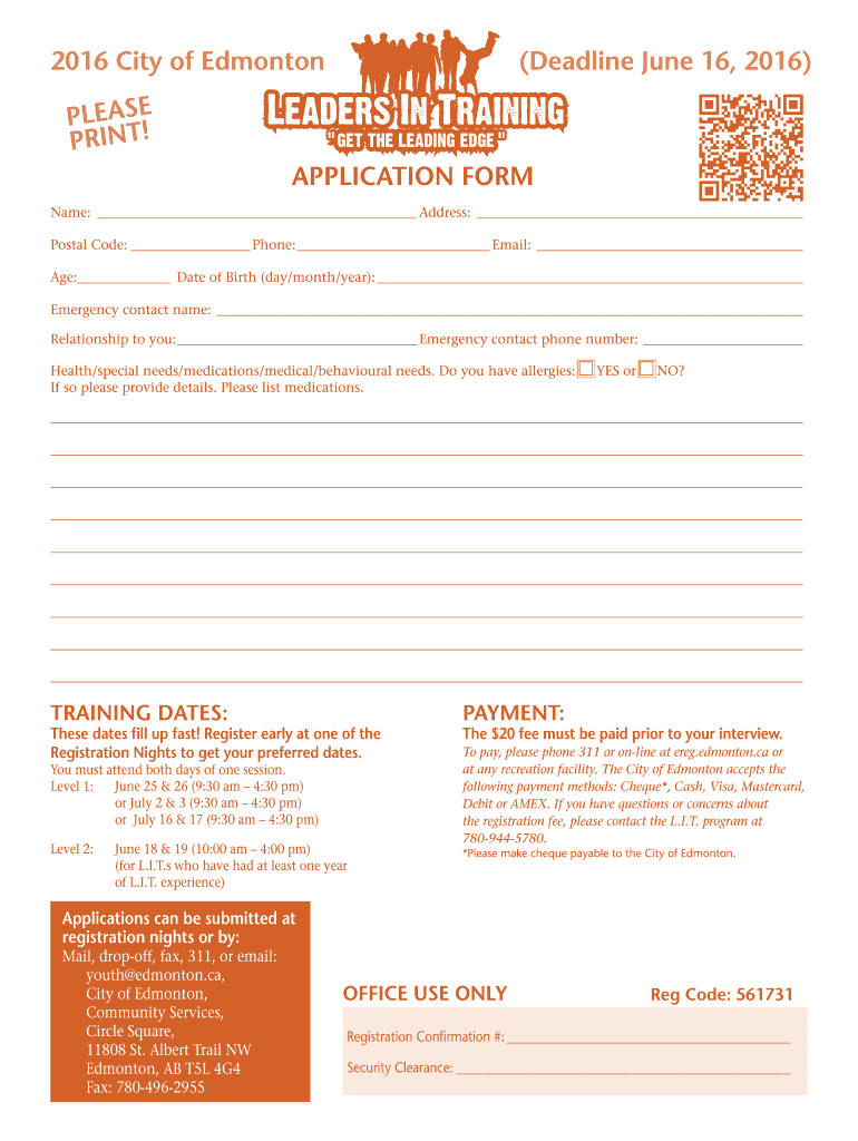 Fillable Online edmonton LIT Registration - City of Edmonton Fax Email Print - pdfFiller