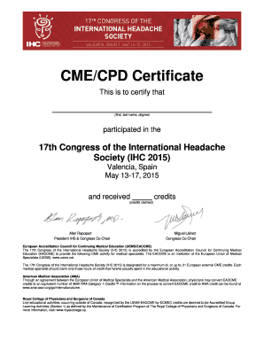 Fillable Online 3a ONLINE CME-CPD Certificate EACCME IHS 2015doc Fax ...
