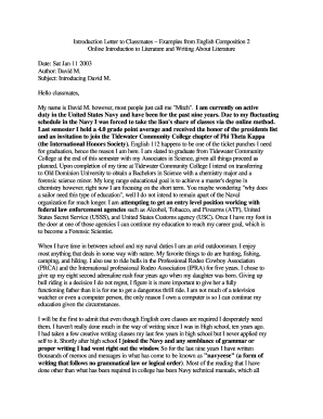 Fillable Online Introduction Letter to Classmates Examples from English ...