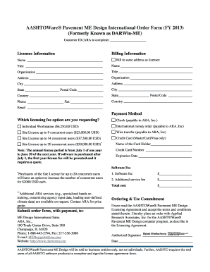 Fillable Online AASHTOWare Pavement ME Design International Order ...