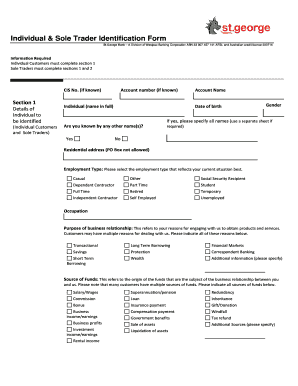 Fillable Online BIndividualb amp Sole Trader bIdentification Formb ...