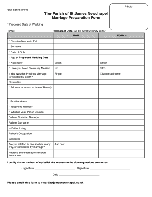 Fillable Online stjamesnewchapel co Photo *(for banns only) The Parish ...
