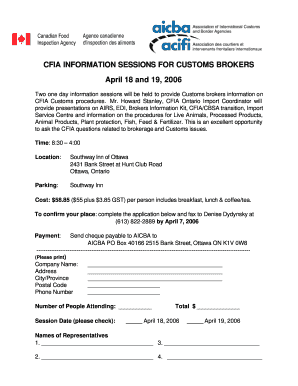 Fillable Online aicba CFIA Sessions Ottawa - bAICBAb - aicba Fax Email ...