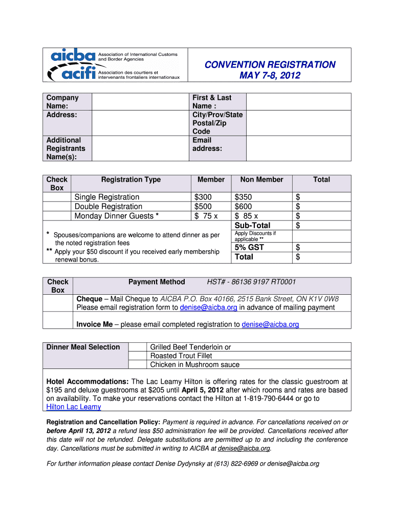 Fillable Online aicba 2012 Convention Registration Form - bAICBAb ...