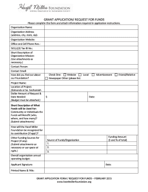 Fillable Online hazelmillerfoundation GRANT APPLICATION/ REQUEST FOR ...