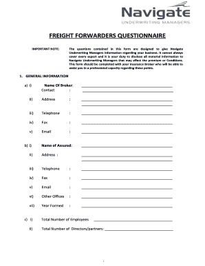 Fillable Online Freight Forwarders Questionnaire - Navigate ...