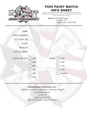 Fillable Online F650 paint match info sheet - Riffraff Diesel Performance Fax Email Print ...