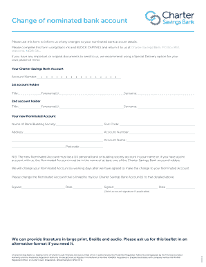 Fillable Online pdf chartersavingsbank co Change of nominated bank ...