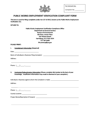 Fillable Online Public works bemployment verificationb complaint bformb - PA gov Fax Email Print ...
