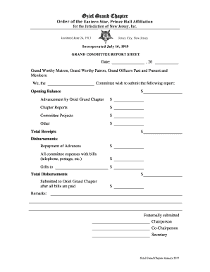 Fillable Online ozielgrandchapternj Grand Committee Report Sheet ...