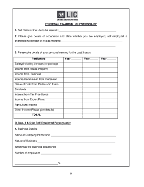 Fillable Online AL FINANCIAL QUESTIONNAIRE 1 2 3 Particulars Year Year ...