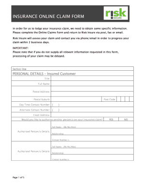 Fillable Online INSURANCE ONLINE CLAIM FORM Fax Email Print - pdfFiller