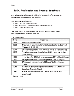Fillable Online DNA Replication and Protein Synthesis Notes 1docx Fax ...