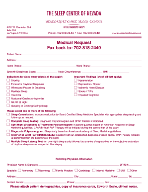 Fillable Online THE SLEEP CENTER OF NEVADA Fax Email Print - pdfFiller