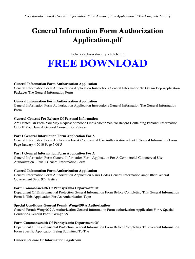 Fillable Online radiorusak esy GENERAL INFORMATION FORM AUTHORIZATION ...
