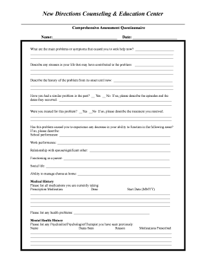 Fillable Online New Client Comprehensive Assessment Questionnaire Fax ...