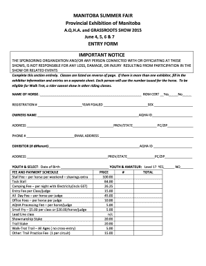 Fillable Online Entry form important notice - Manitoba Summer Fair Fax ...