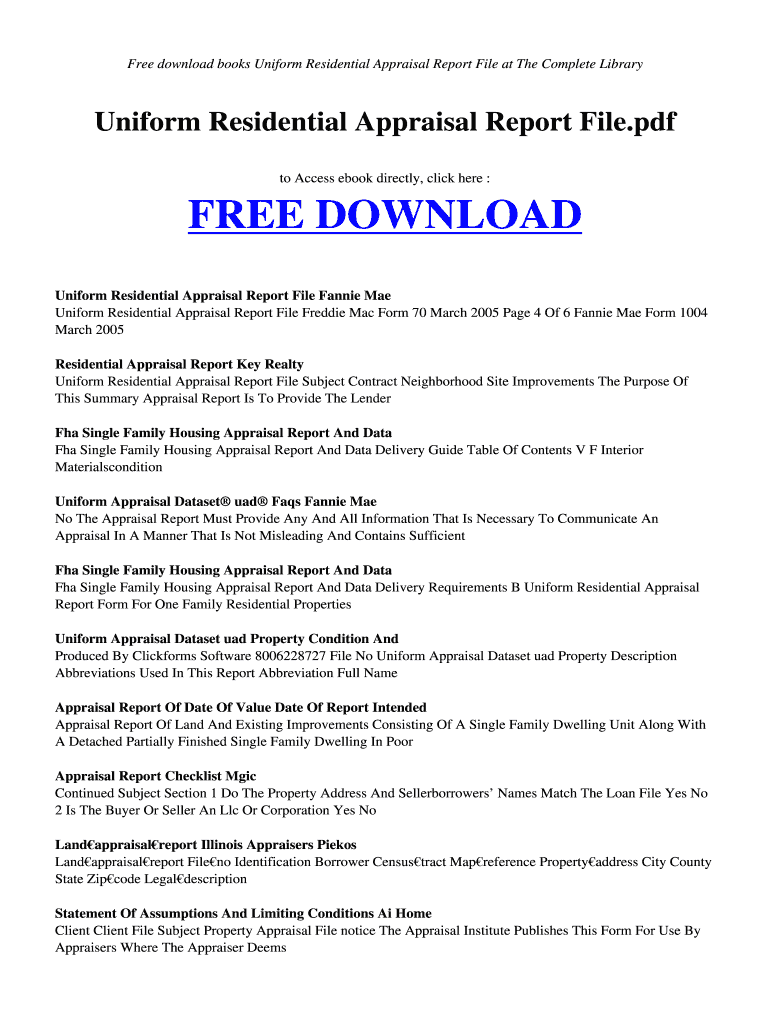 Fillable Online radiorusak esy Uniform Residential Appraisal Report Filepdf - Books Collection ...