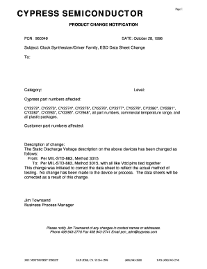 Fillable Online CYPRESS SEMICONDUCTOR Page 1 PRODUCT CHANGE ...