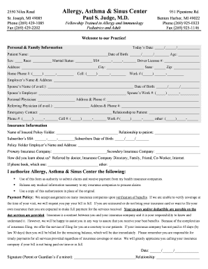 Fillable Online Patient Information Form - Allergy, Asthma & Sinus ...