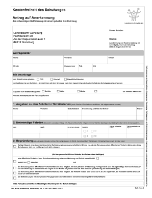Ausfüllbar Online Kostenfreiheit des Schulweges - Antrag auf ...