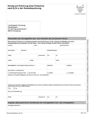 Ausfüllbar Online Antrag auf Erteilung einer Erlaubnis nach 34 a der Gewerbeordnung ...
