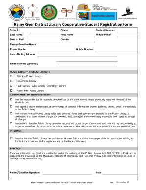 Fillable Online Rainy River District Library Cooperative-Student Registration Form Fax Email ...