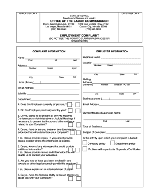 Fillable Online Labor/employment complaint - Office of the Labor ...