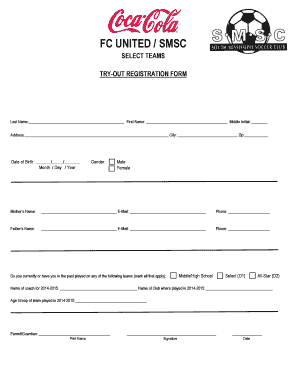 Fillable Online Registration form - FC United Soccer Fax Email Print ...