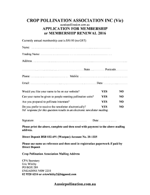 Fillable Online Application form - Crop Pollination Association Inc Fax ...