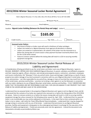 Fillable Online Seasonal Locker Rental Agreement - Bigrock Fax Email ...