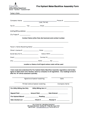 Fillable Online Fire Hydrant Form - City of Cedar Hill Fax Email Print ...
