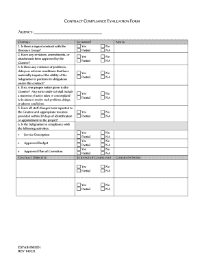 Fillable Online hivtrg CONTRACT COMPLIANCE EVALUATION FORM - hivtrg Fax ...