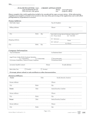 Fillable Online Credit Application - Fulcrum Lifting Fax Email Print ...