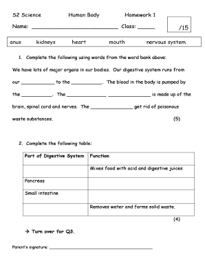 Fillable Online xphysics co S2 Science Human Body Homework 1 Name ...