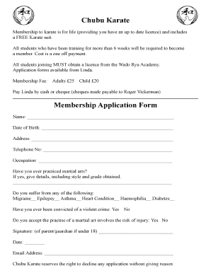 Fillable Online Chubu Karate Club Membership Form (PDF) Fax Email Print ...