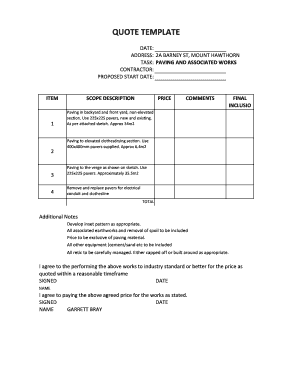 Fillable Online QUOTE TEMPLATE Fax Email Print - pdfFiller