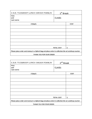 Fillable Online crestmeadss eq edu CSS TUCKSHOP LUNCH ORDER FORMS 1st ...