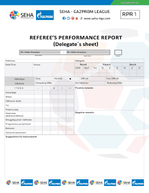 Fillable Online REFEREES PERFORMANCE REPORT Delegates sheet Fax Email ...