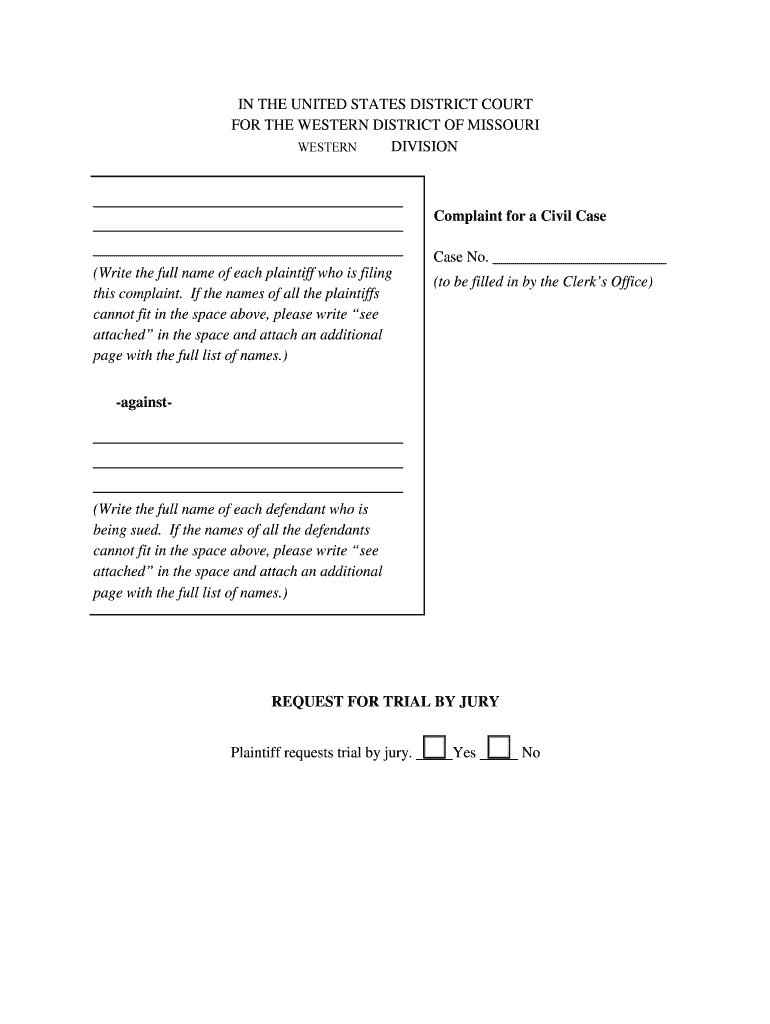 Fillable Online mow uscourts Filing a civil complaint - the Western ...
