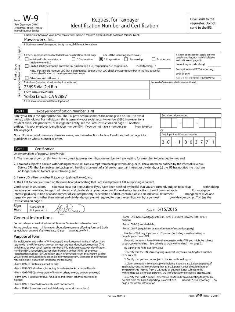 Fillable Online powerwerx azureedge W9. Request for Taxpayer ...