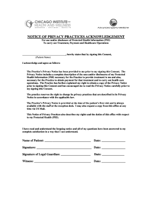 Fillable Online NOTICE OF PRIVACY PRACTICES ACKNOWLEDGEMENT For use and ...