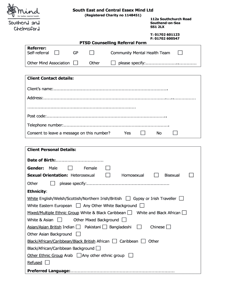 Fillable Online southendmind org PTSD Referral Form - southendmind org ...
