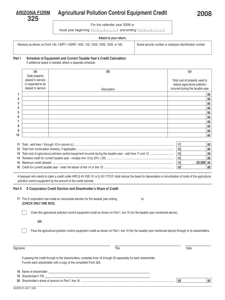 Fillable Online Arizona Form 325 Agricultural Pollution Control ...