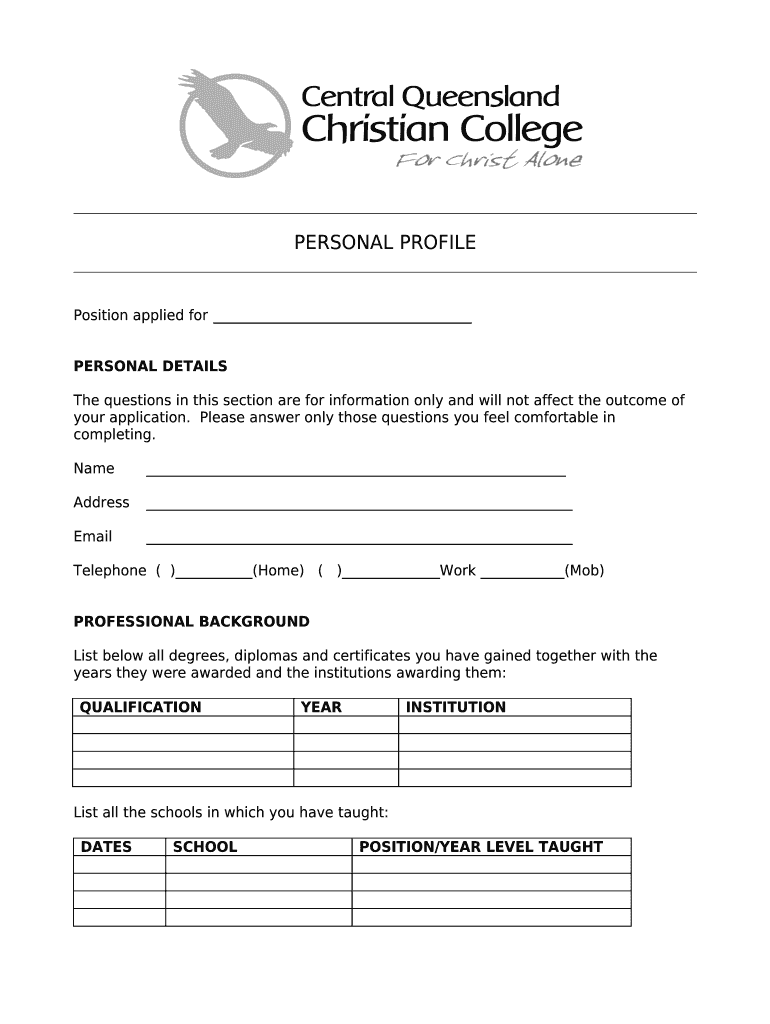 Fillable Online cqcc 20 Personal Profile for Application - bcqccbborgb ...