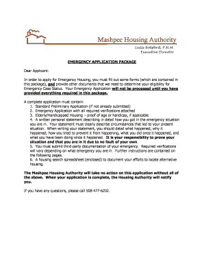 Fillable Online EMERGENCY APPLICATION PACKAGE Dear Applicant Fax Email ...