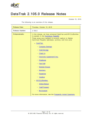 Fillable Online DataTrak 2.105.0 Release Notes - ABC Financial Fax ...
