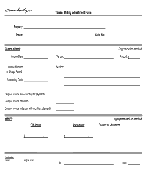 Fillable Online astrea co Tenant Billing Adjustment Form - bAstreab ...
