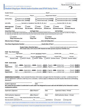 Fillable Online unco Student Employee Work Authorization and EPAF Entry bFormb Fax Email Print ...