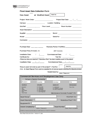Fillable Online utas edu Fixed Asset Data Collection bFormb New Asset ...